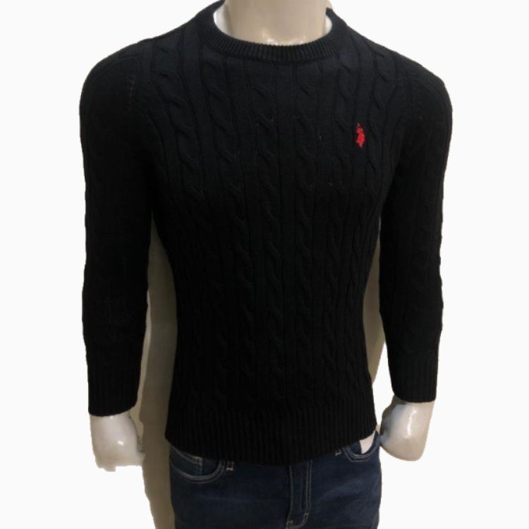Uspa Cable Knit Sweater Black – brandsporterpk